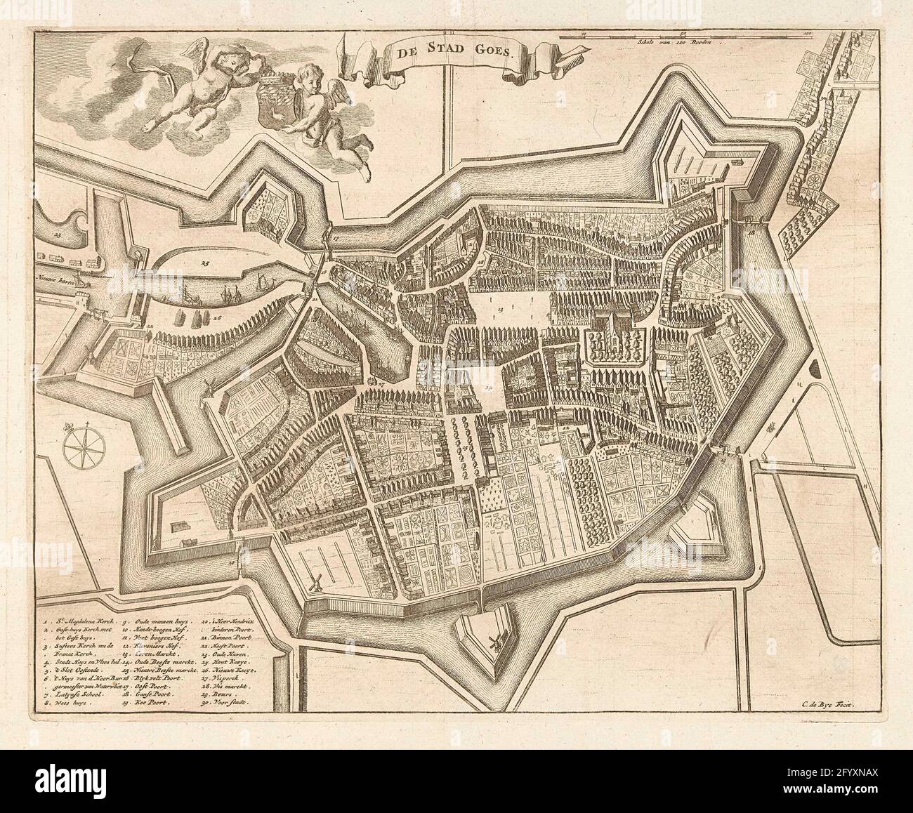 Map of the city of Goes. Map of the city of Goes. Two angels hold the ...