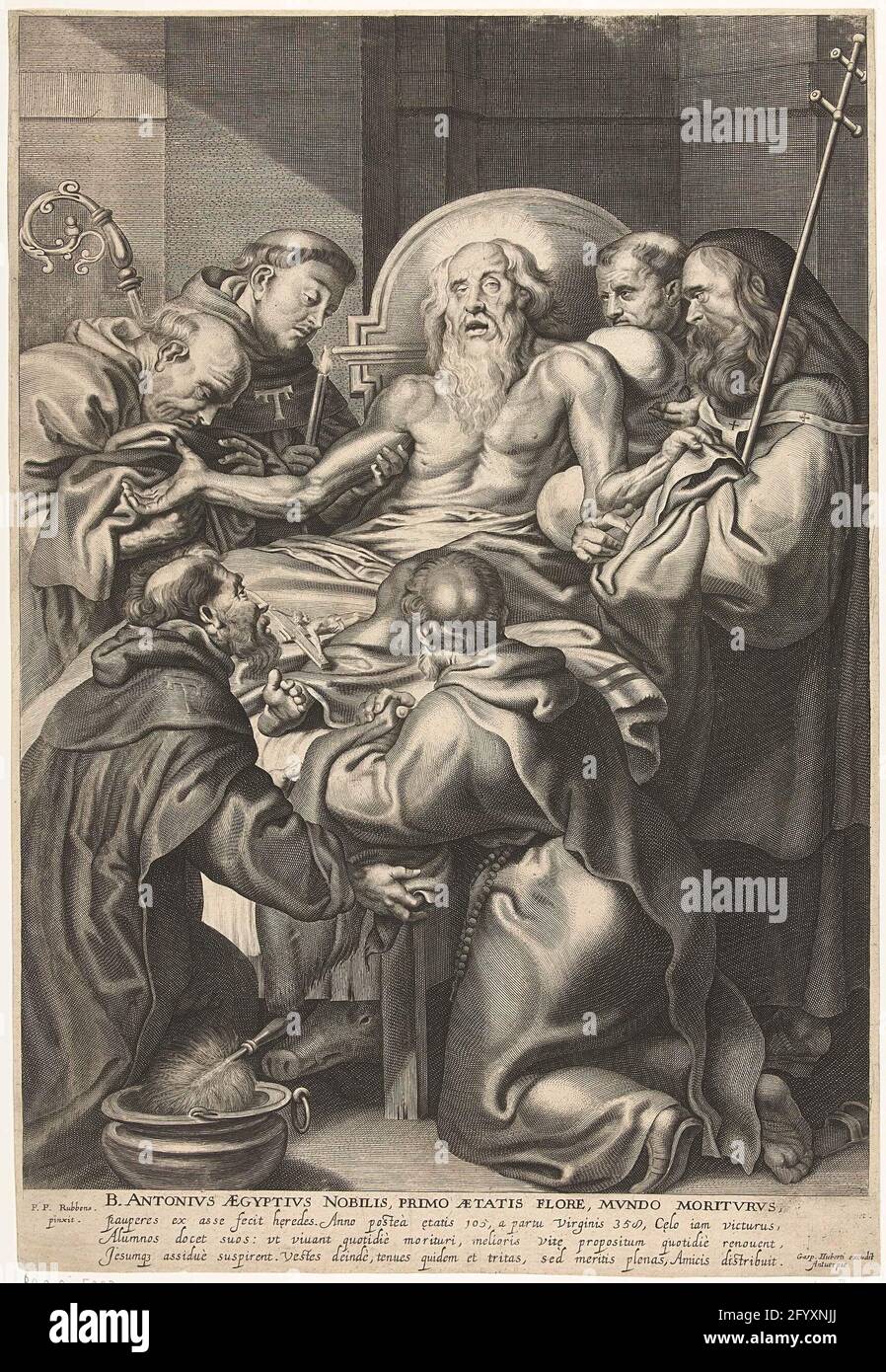 Death bed of the Saint Antonius. Saint Anthonius on his star bed. His ...