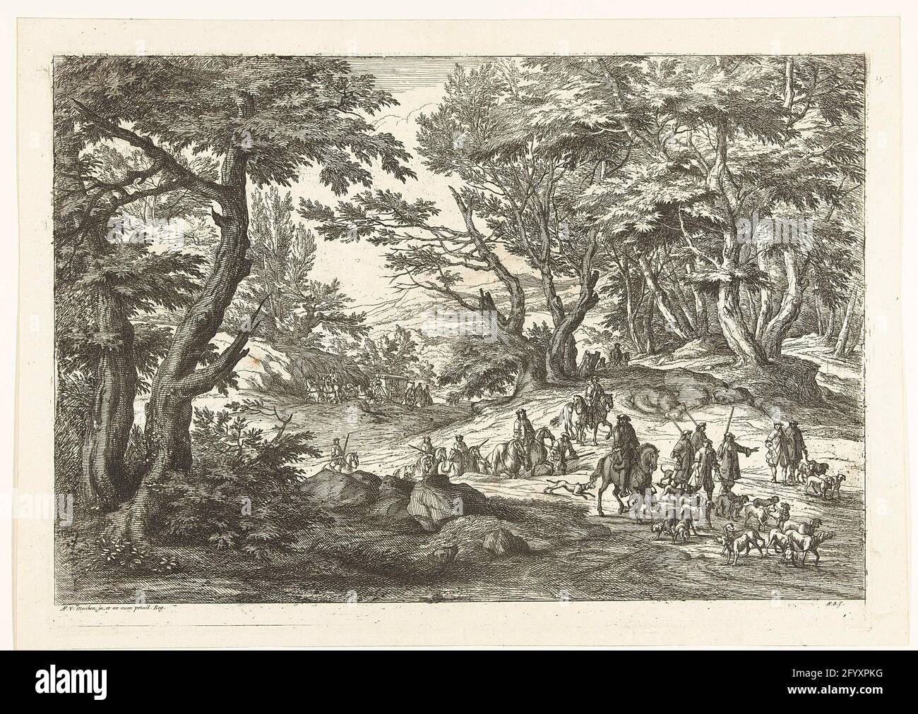 Landscape with hunting party; Landscapes with hunters Stock Photo - Alamy