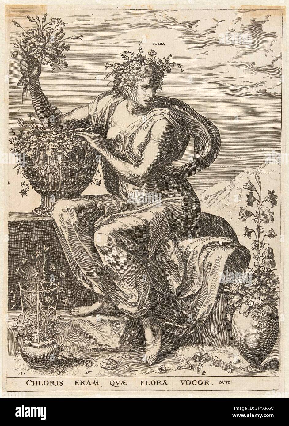 Flora; Goddesses and Nymphs. The goddess flora sitting on a stone ...