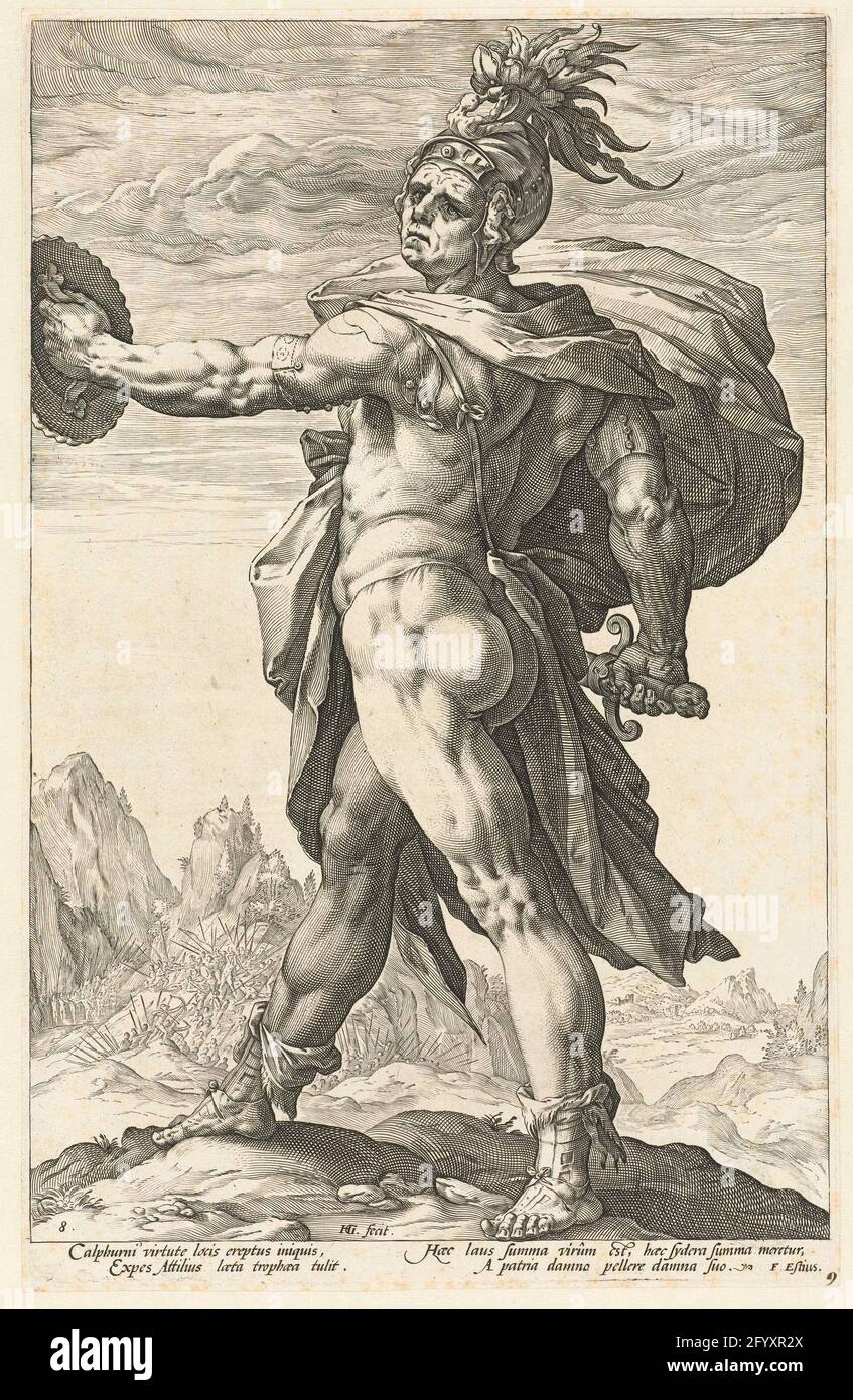 CALPURNIUS; The Roman heroes. The hero Marcus Calpurnius flame seen on ...