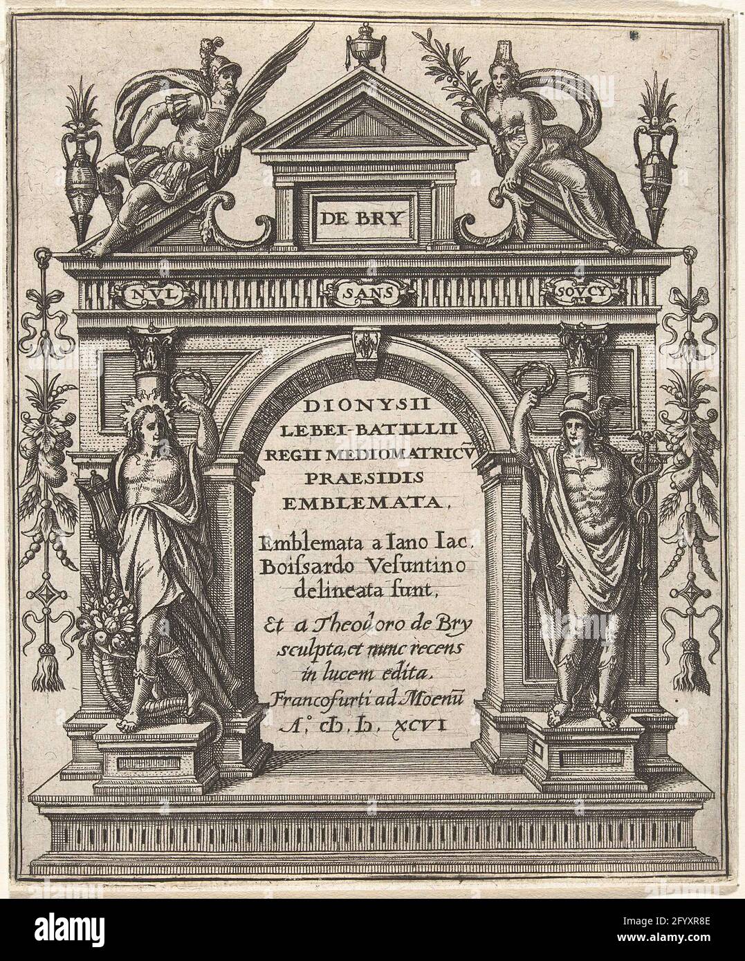 Portal with Apollo and Mercury; Title page for: Denis Lebey de Batilly ...