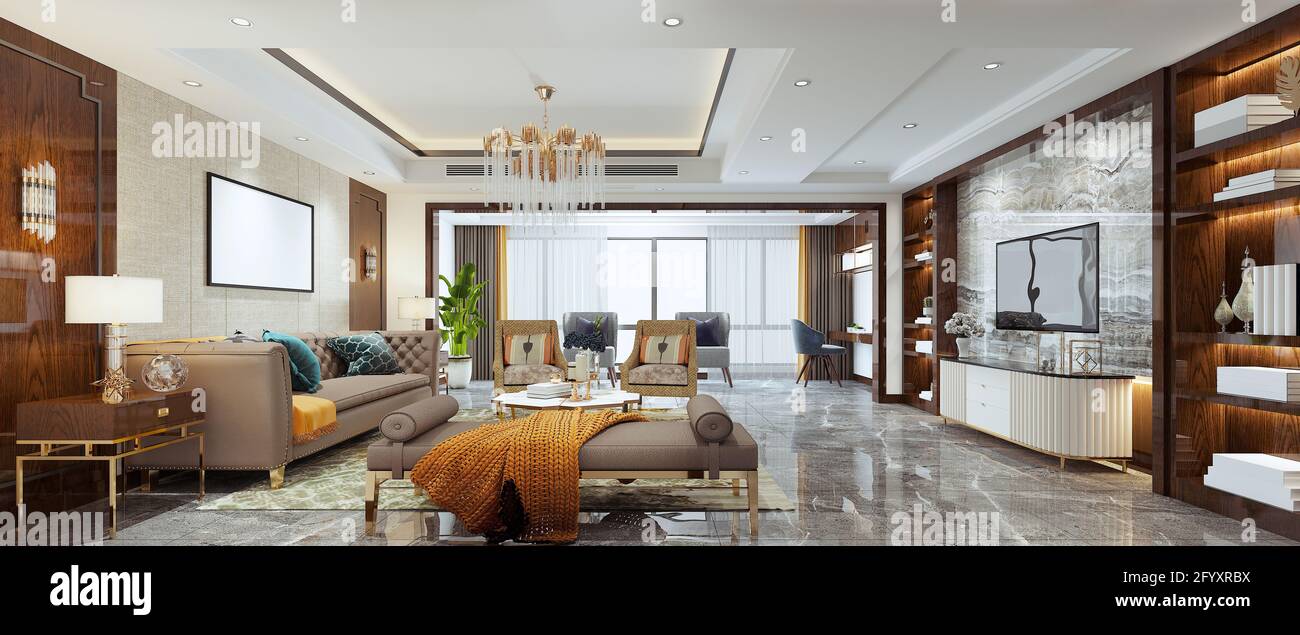 3d render of living room Stock Photo - Alamy