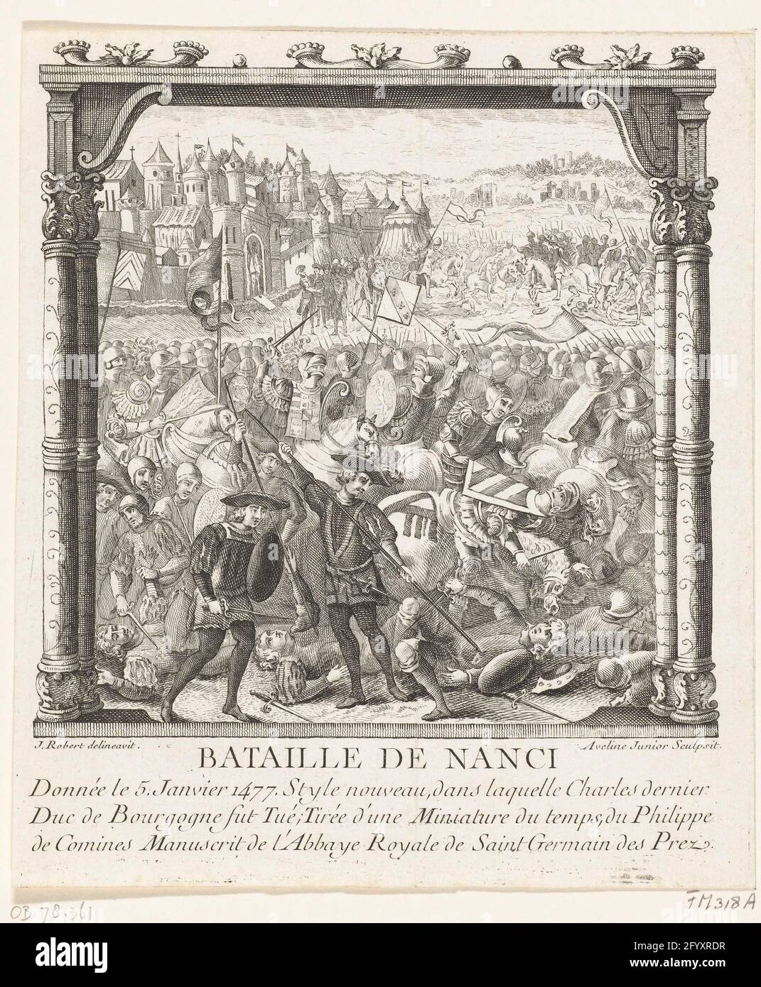 Miniature of the death of Charlemagne in the Battle of Nancy, 1477 ...