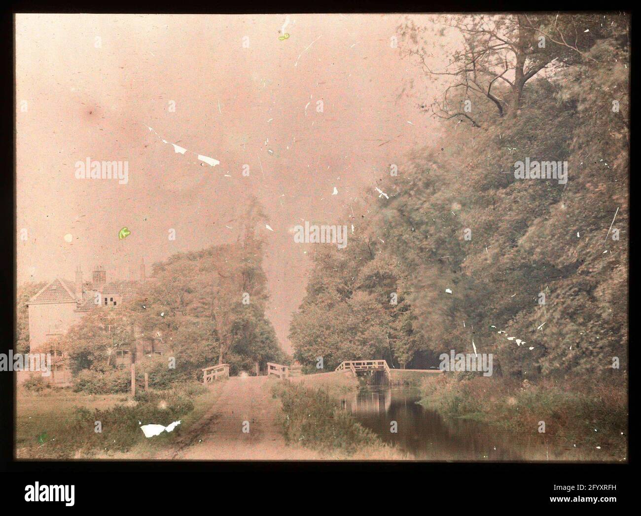 Landscape with country road and speed, bridges and a country house ...