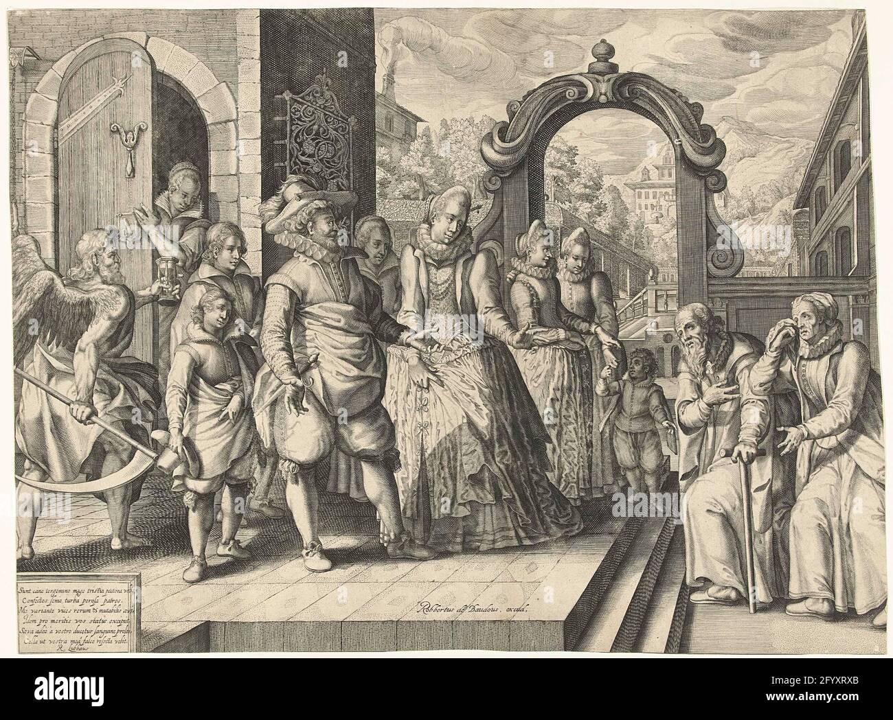 Rich children, poor parents. A rich couple with their children stands ...