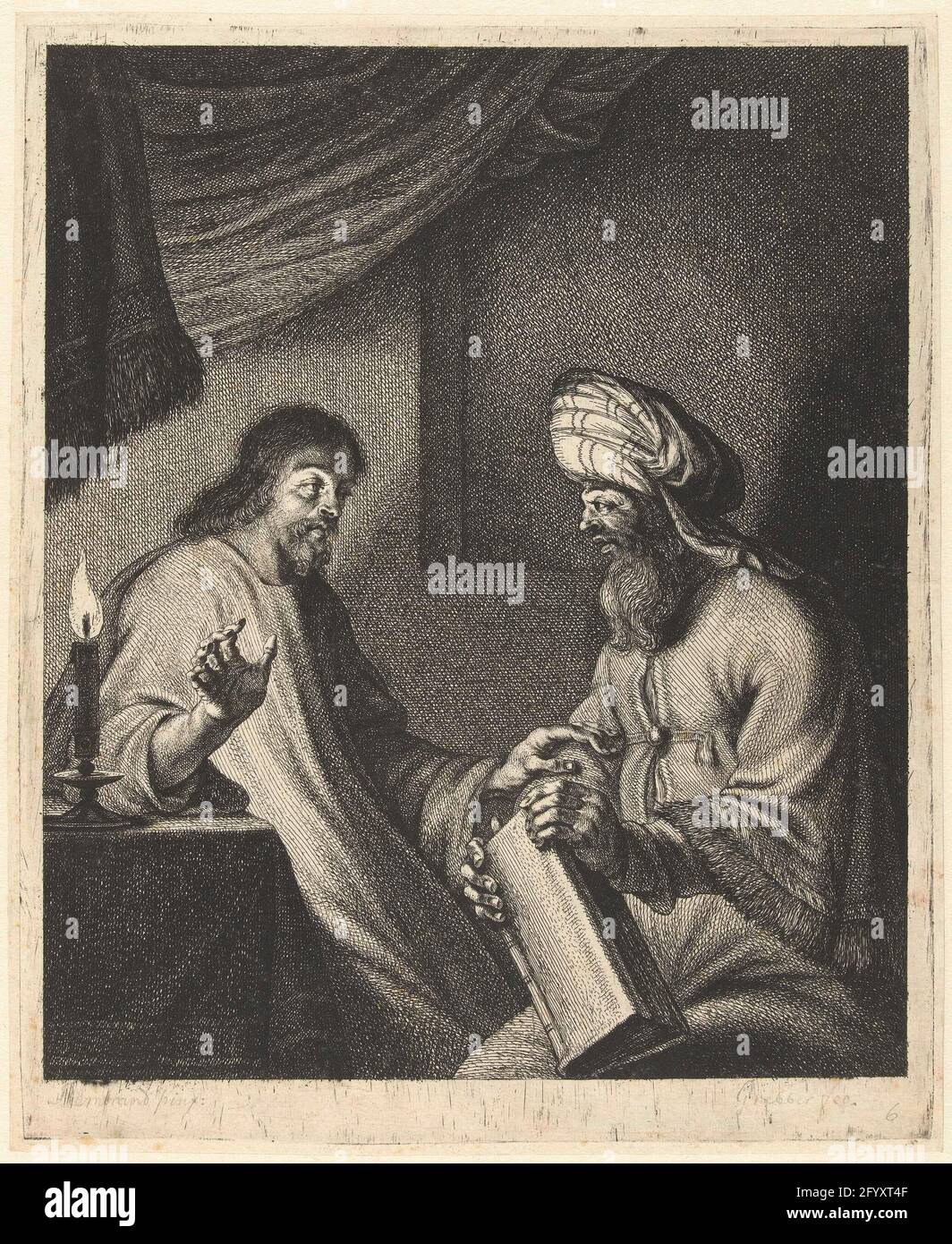 Christ in conversation with Nikodemus. At Burning Candlelight, Christ ...
