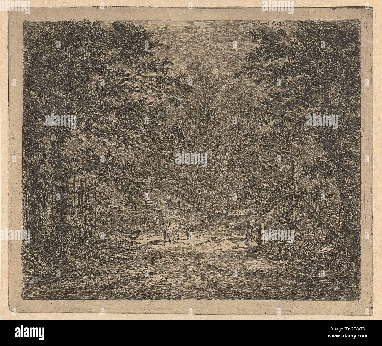 Shepherdess with cow in the forest; The cow in the Bentheimsche Bosch ...