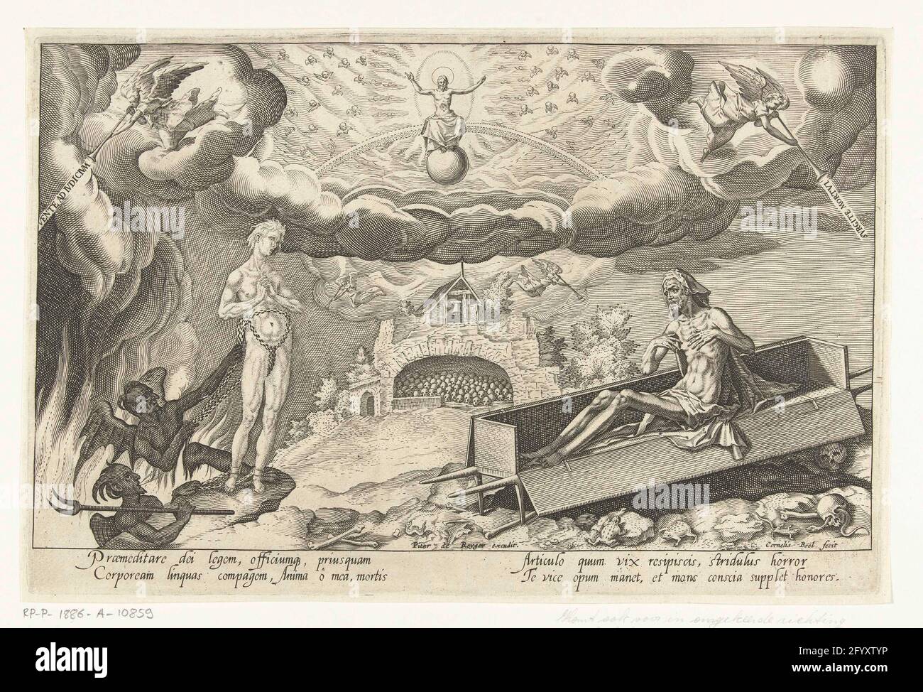 Last judgement. Christ sits as a judge on the rainbow, resting his feet ...