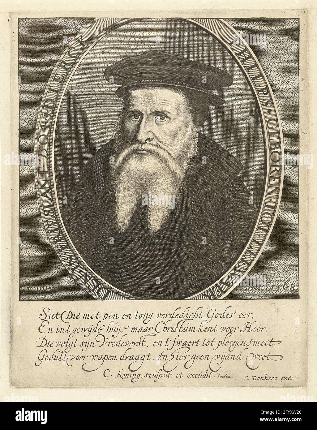 Portrait of Dirk Philips. Bust of the Theologian Dirk Philips, in oval ...