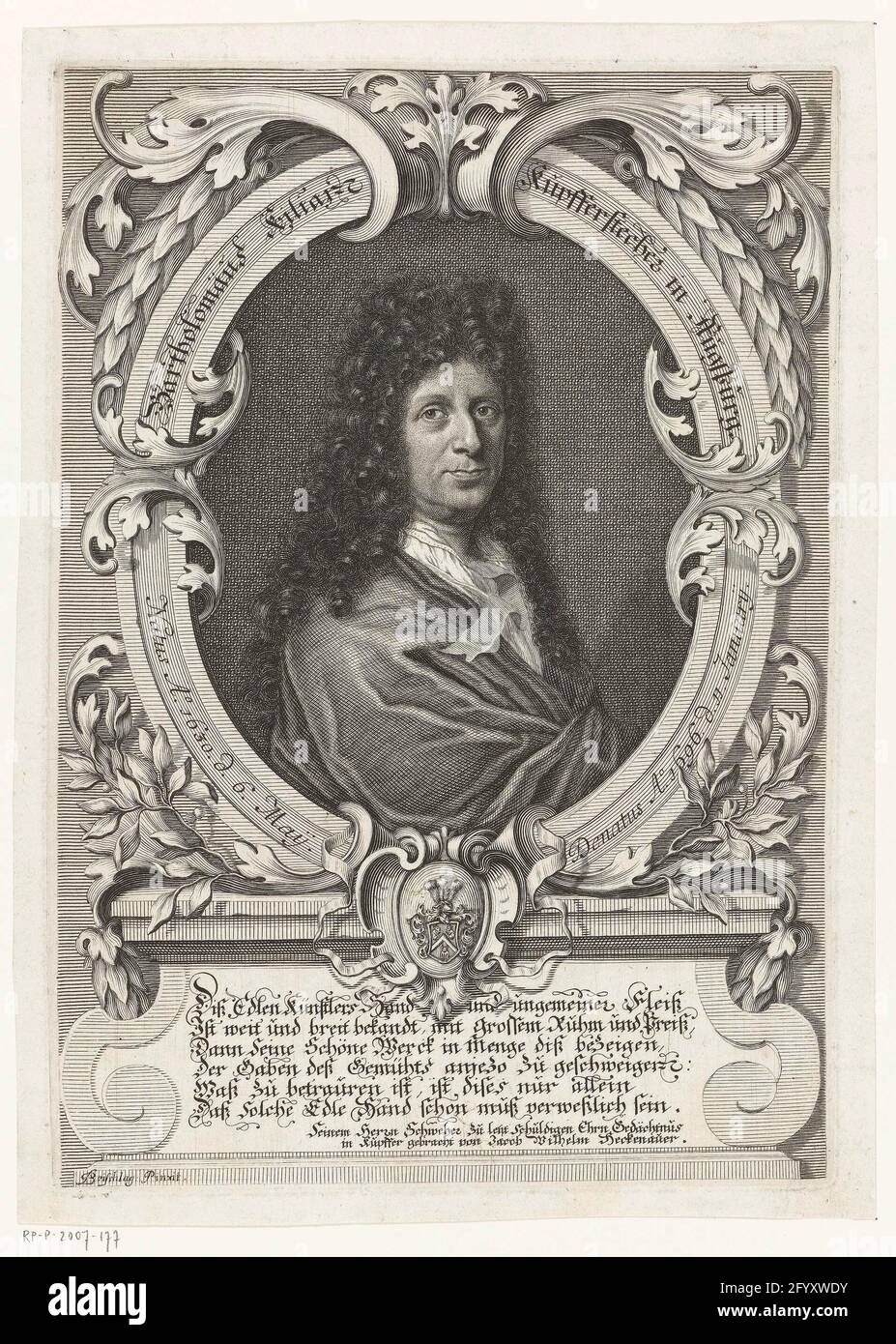 Portrait of bartholomeus kilian. Cup of man with allonge wig, in oval ...