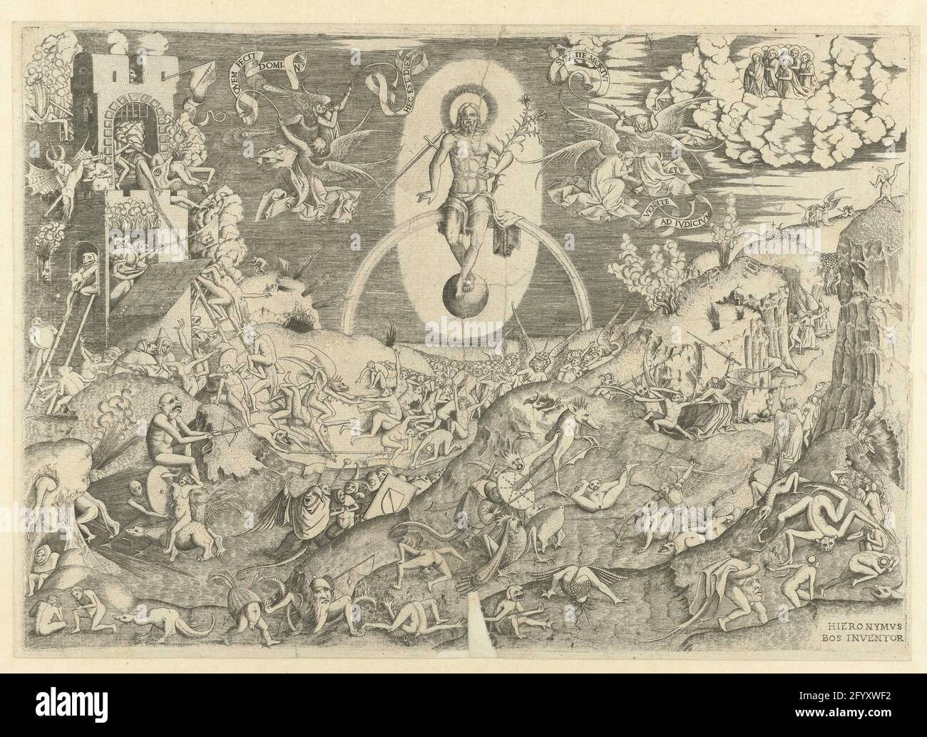 Last judgement. The final judgment with Christ with sword and lily on ...