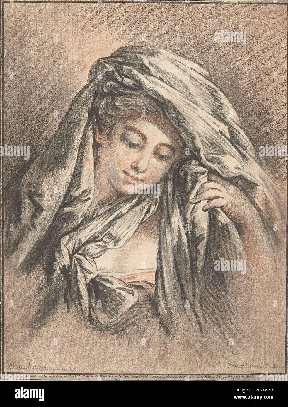 Head of Woman with Cloth Draped Stock Photo - Alamy