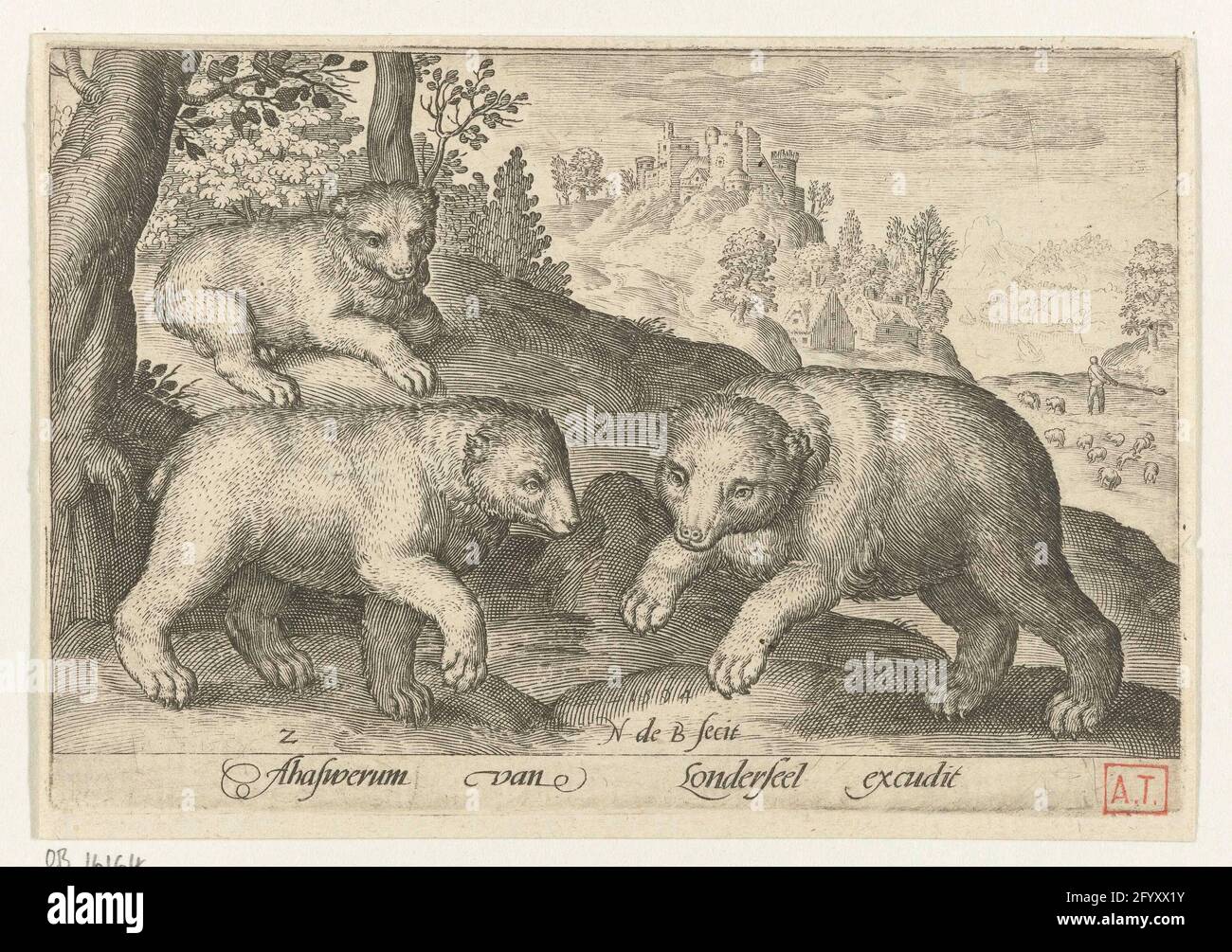 Three bears; Animalivm qvadrvpedvm; Animals in landscapes Stock Photo ...