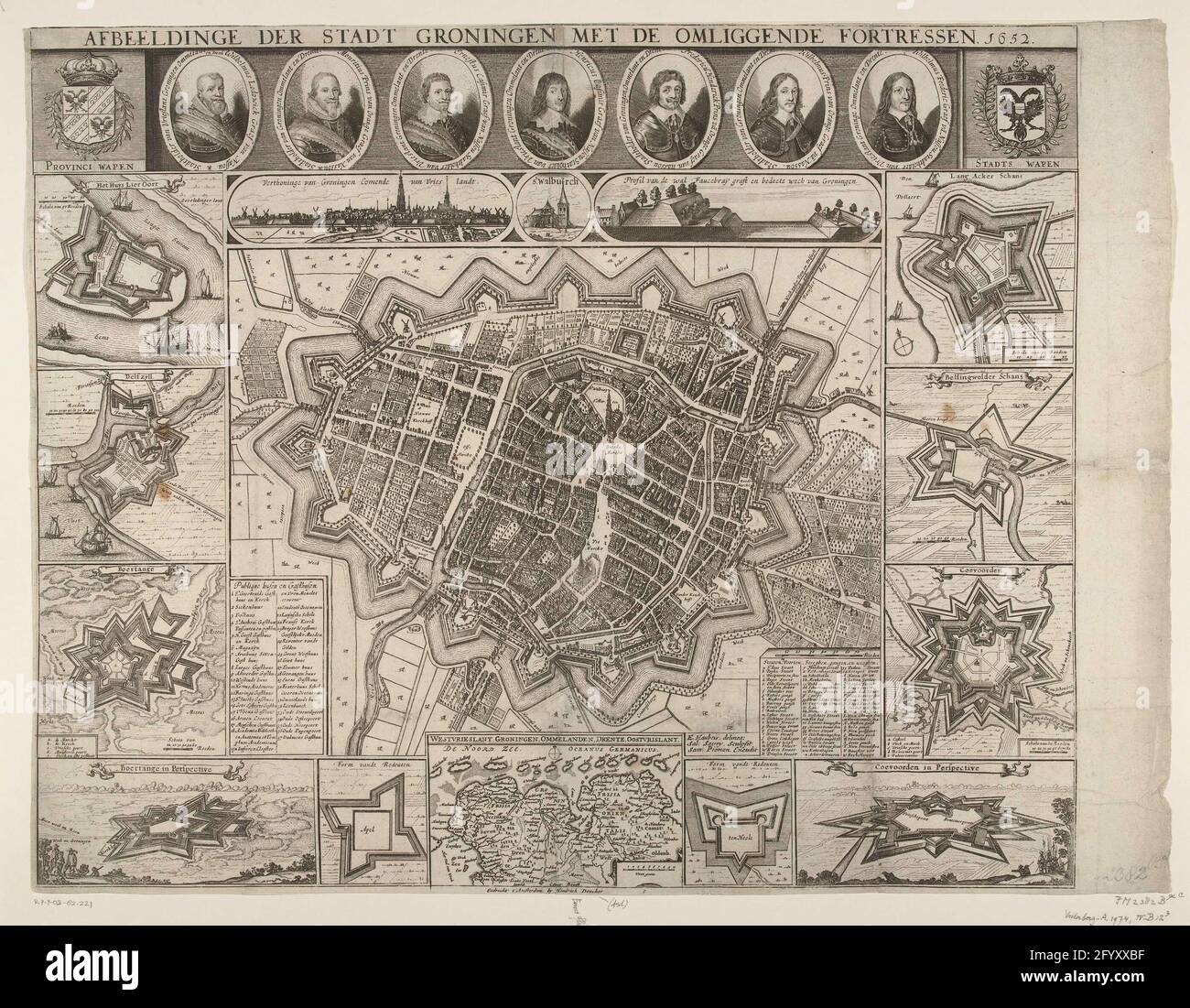 Map of Groningen, 1652; Image of the Stadt Groningen with the ...