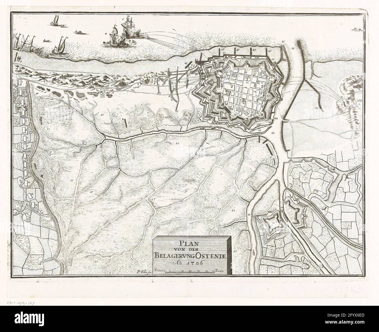 Siege from Ostend, 1706; Plan von der Belaborung Ostende Ao. 1706. Map ...