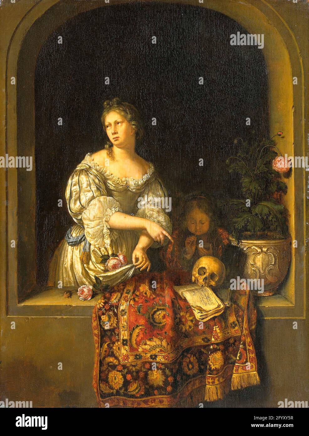 Allegory of Transience. Allegory on transience. A standing young woman ...