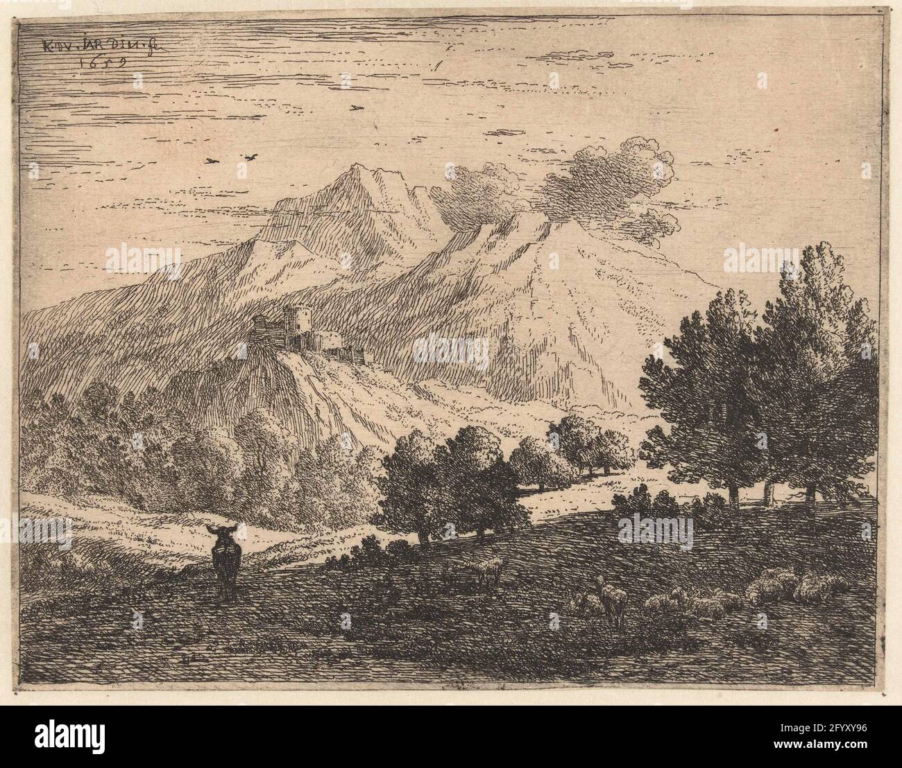 Landscape with four mountains Stock Photo - Alamy