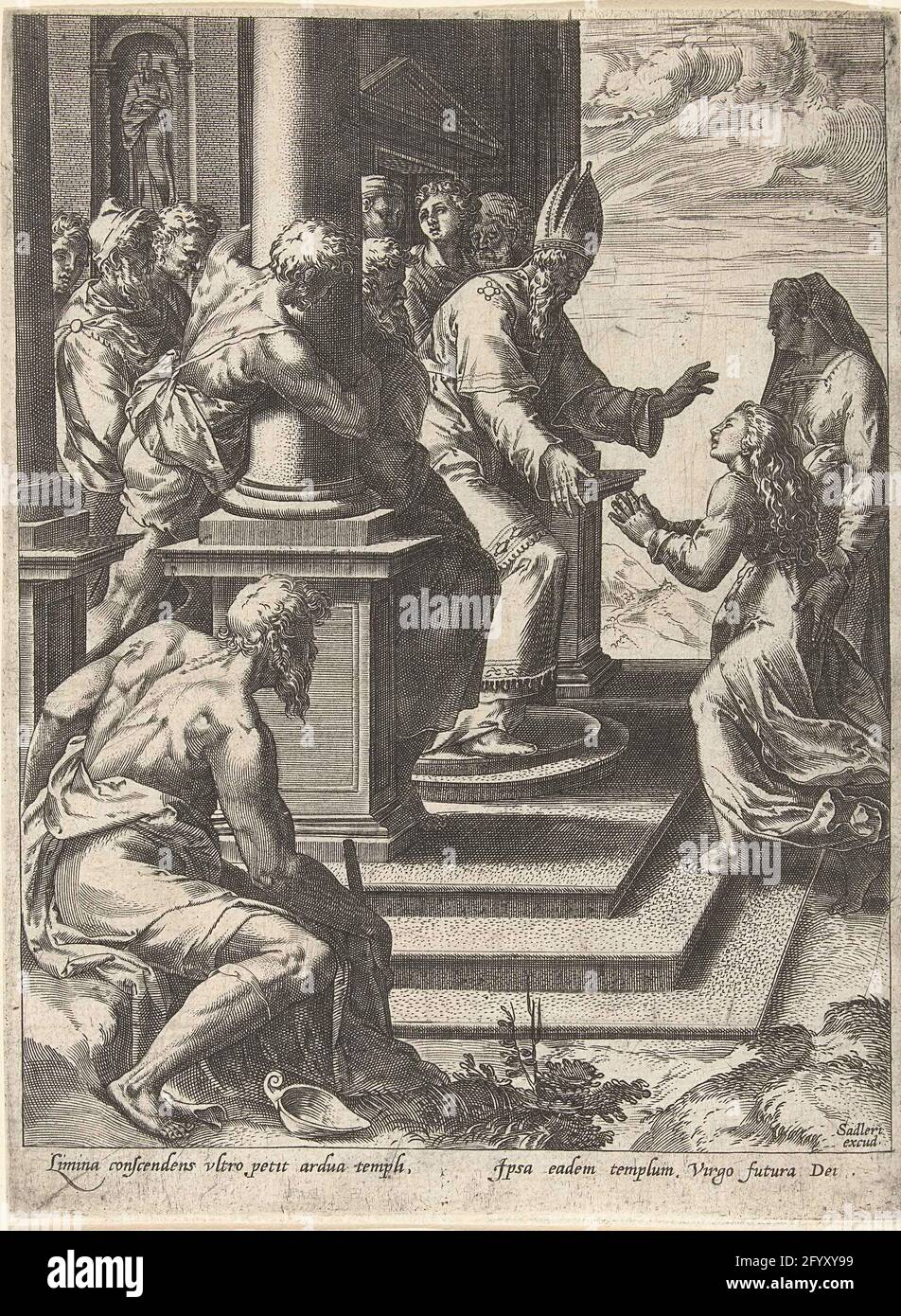 Presentation of Maria in the temple. Maria is accompanied by her mother ...