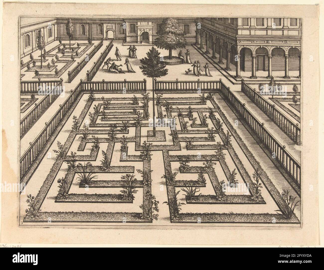 Garden with a ground floor and a colonnade; Gardens; 8-blade series ...