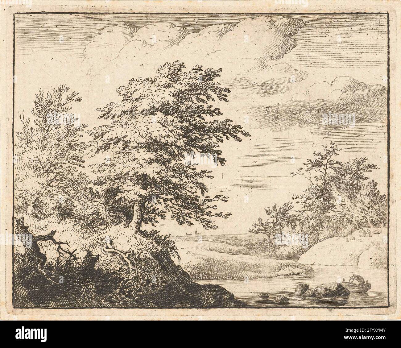 River landscape with rowing boat; The river swing through the landscape ...