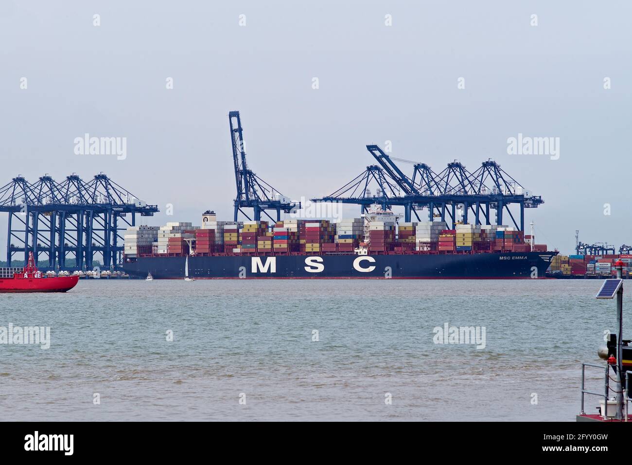 Container ship MSC Emma docked at the Port of Felixstowe, Suffolk, UK ...