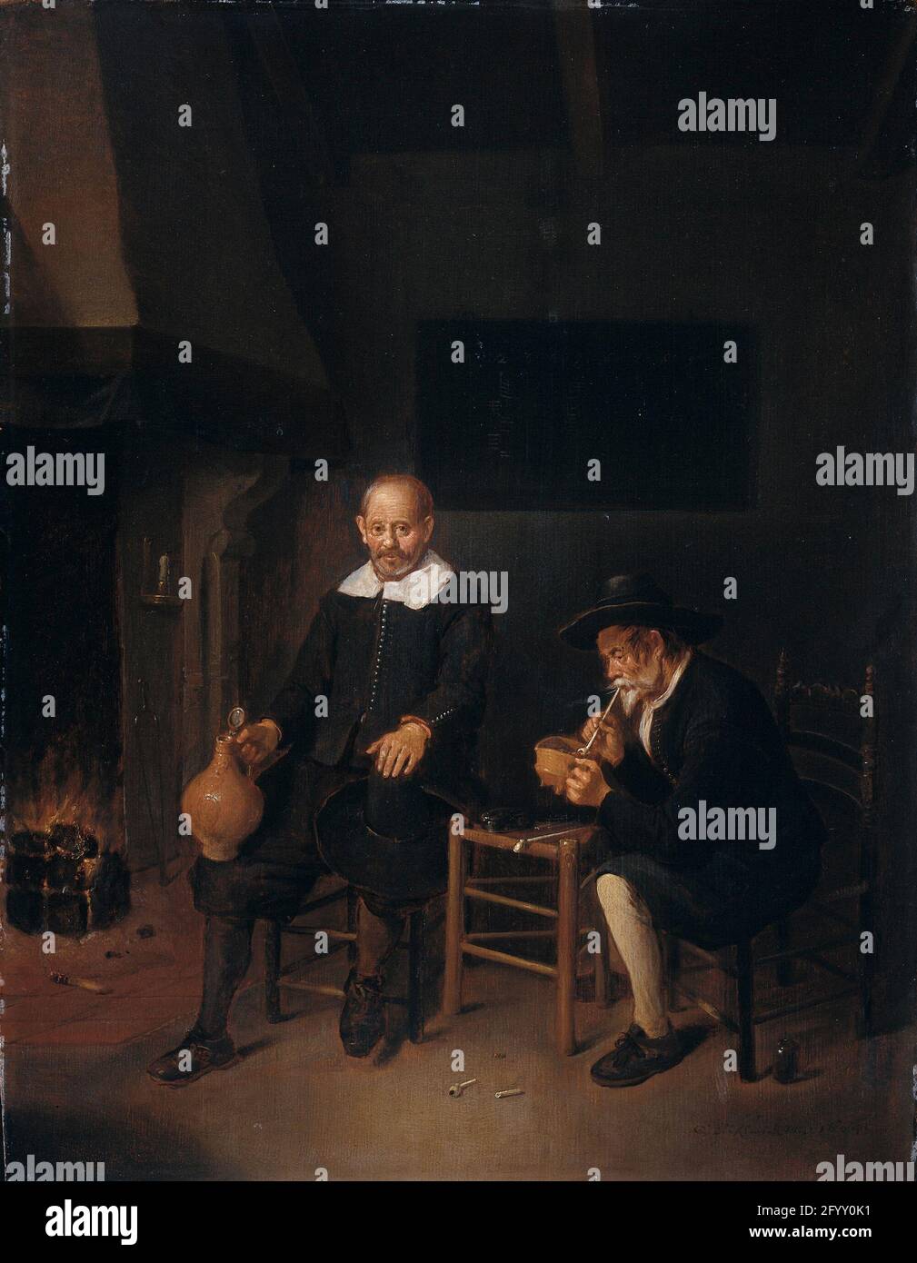 Interior With Two Men by the Fireside. Interior with two old men ...