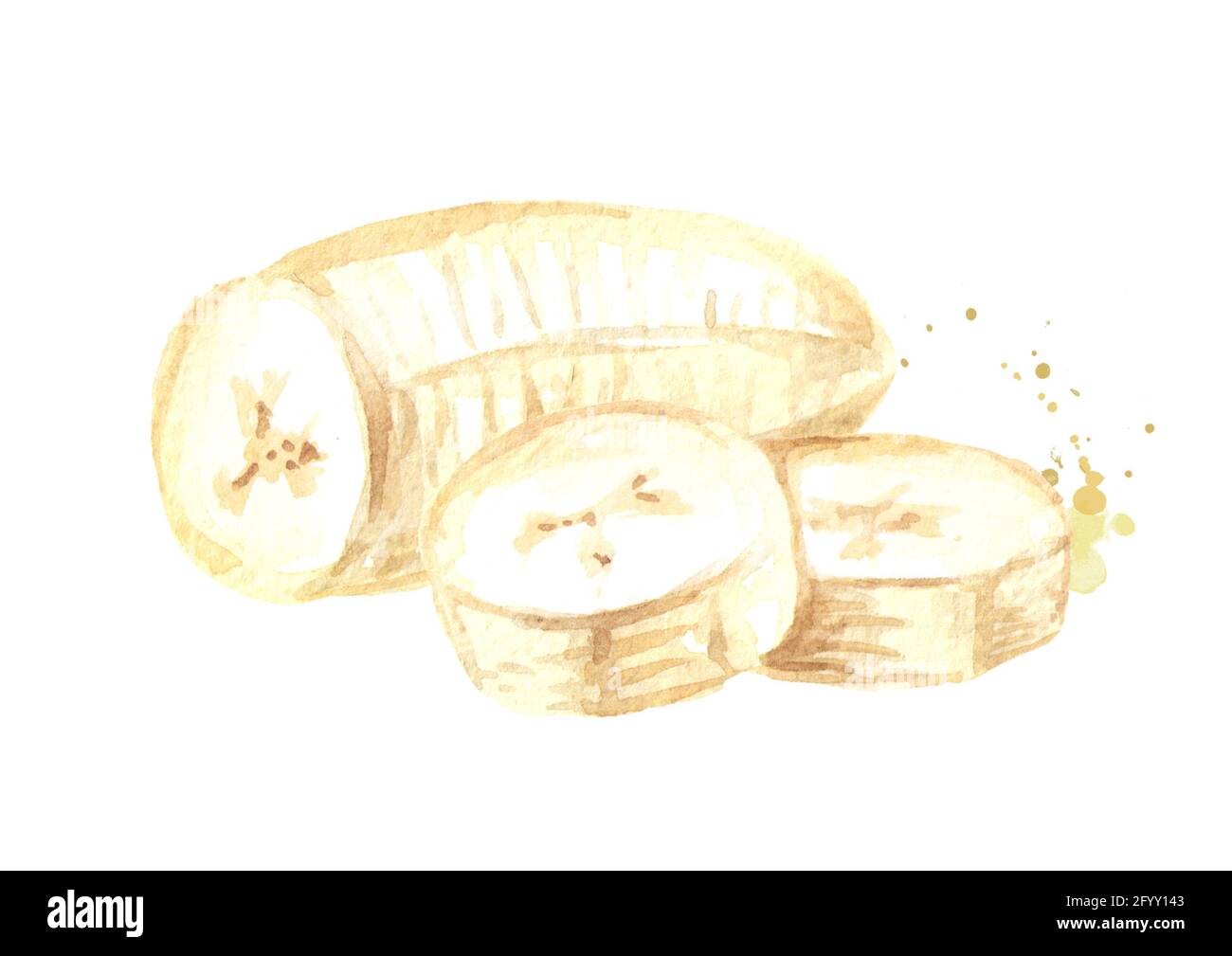 Ripe sliced banana. Watercolor hand drawn illustration, isolated on ...