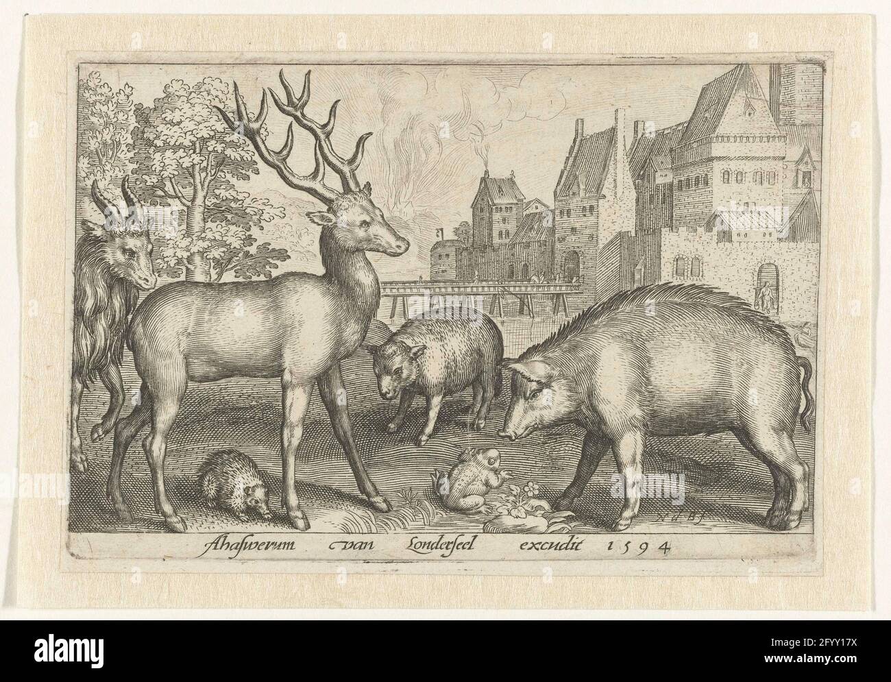 Deer, hedgehog, sheep, frog and pig; Animalivm qvadrvpedvm; Animals in ...