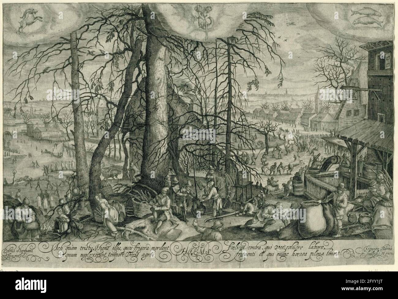 Winter landscape with winter activities; Hiems; Four Seasons. In a ...