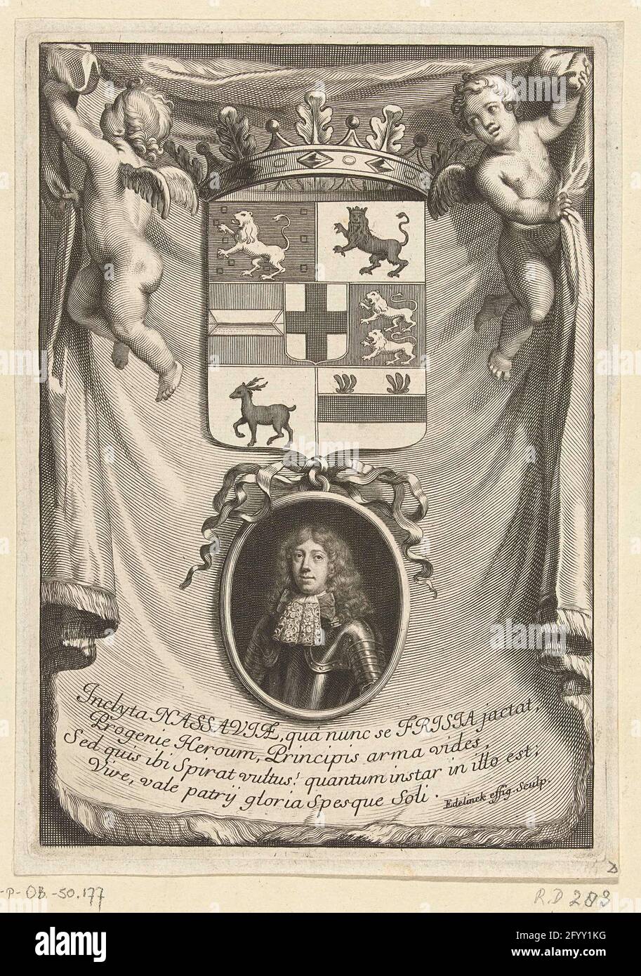 Hendrik Casimir II from Nassau-Dietz. A curtain, held by two putti ...