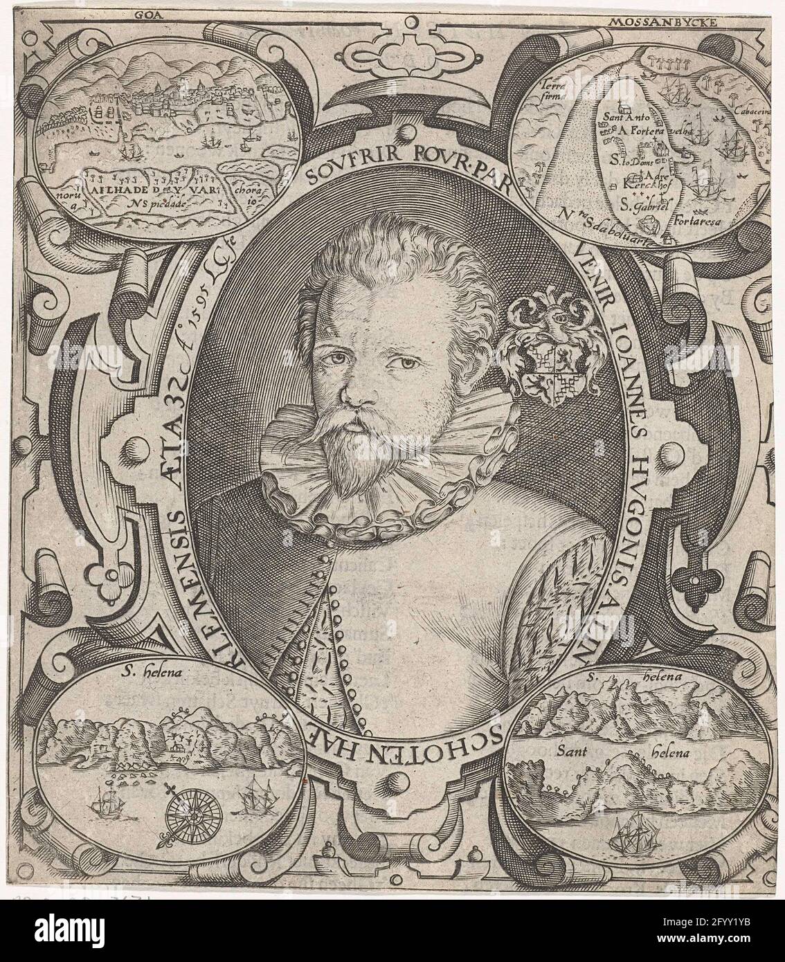 Portrait of Jan Huygen van Linschoten. Portrait of the Dutch explorer ...