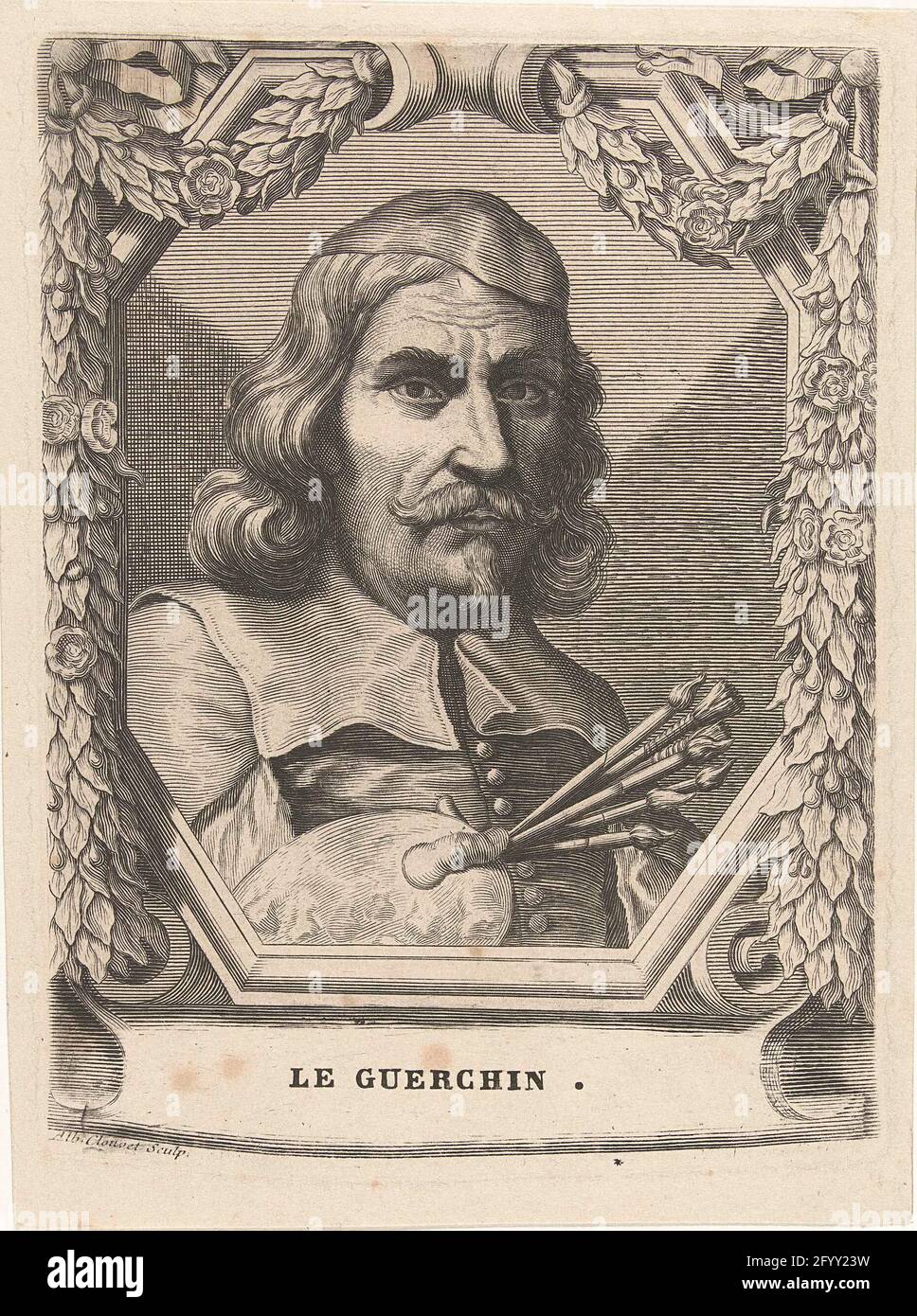 Portrait of guercino. Octagonal portrait of Giovanni Francesco Barbieri ...