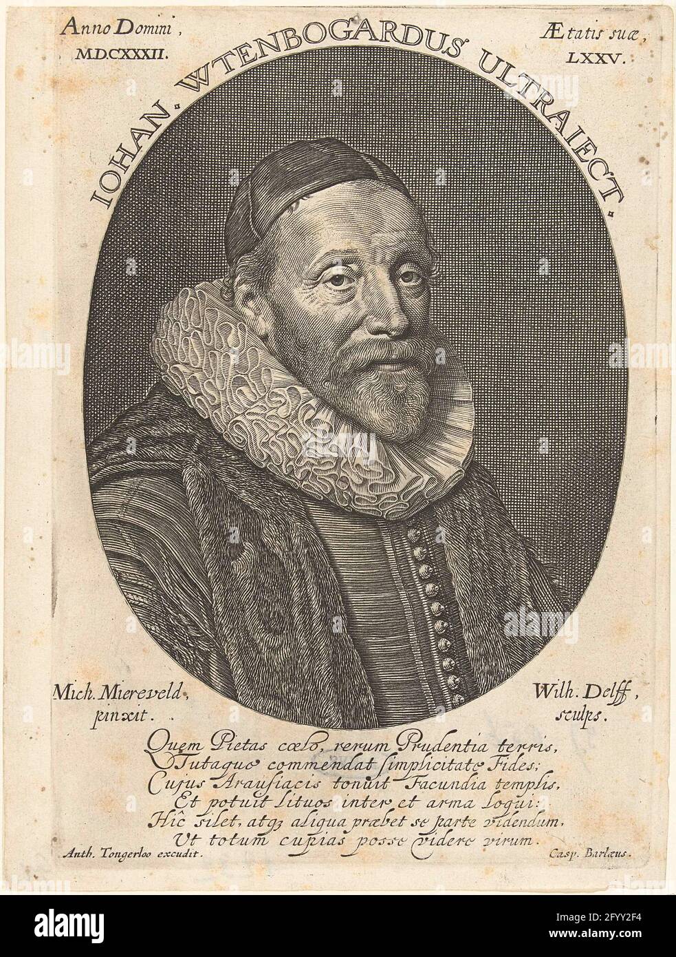 Portrait of Johannes Wtenbogaert at the age of 75. Portrait of preacher ...