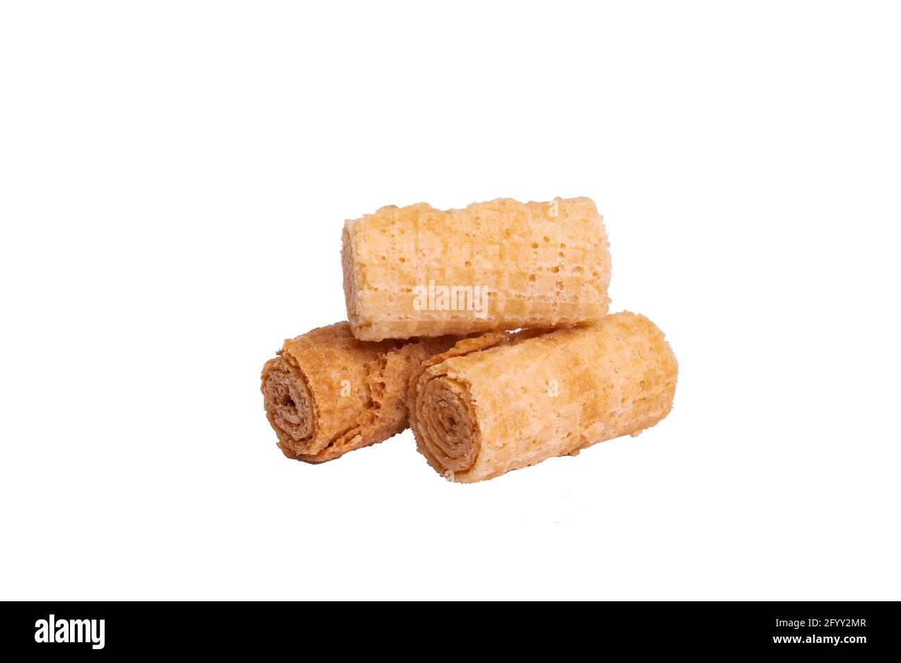 Waffle rolled biscuits isolated on white background close up Stock ...