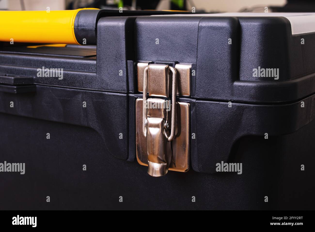 Metal lock on the tool box close up Stock Photo - Alamy