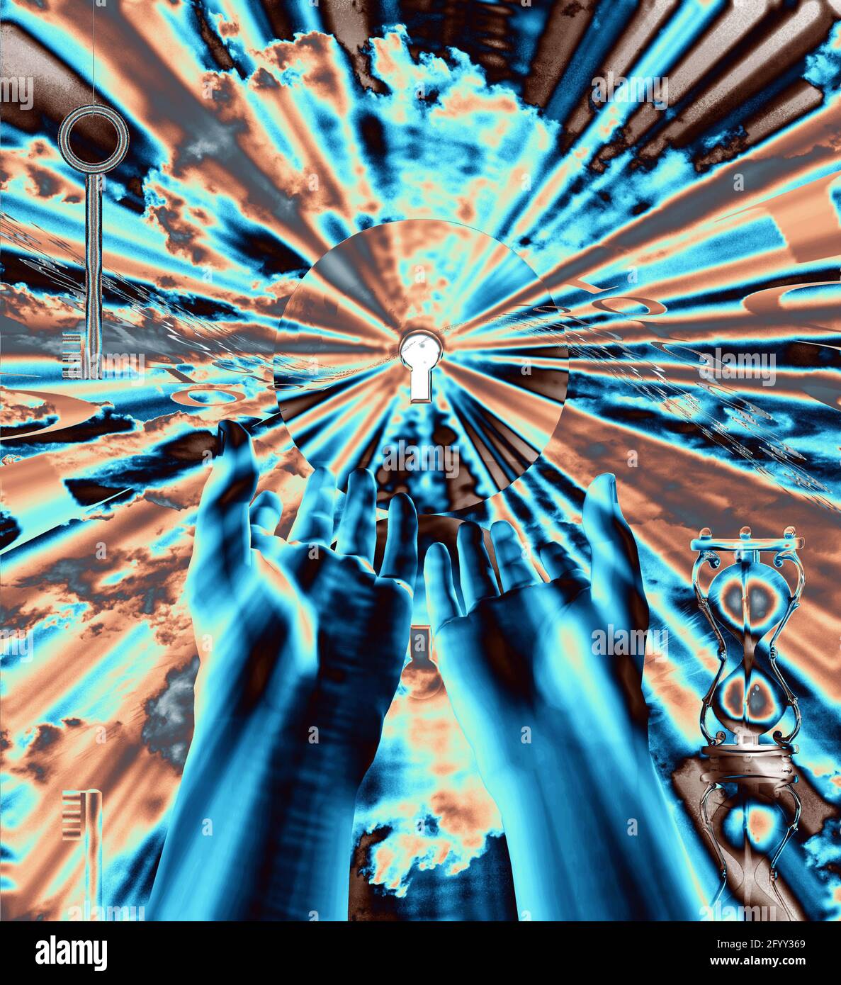 Globe with keyhole. Abstract painting. Symbolic composition. 3D ...