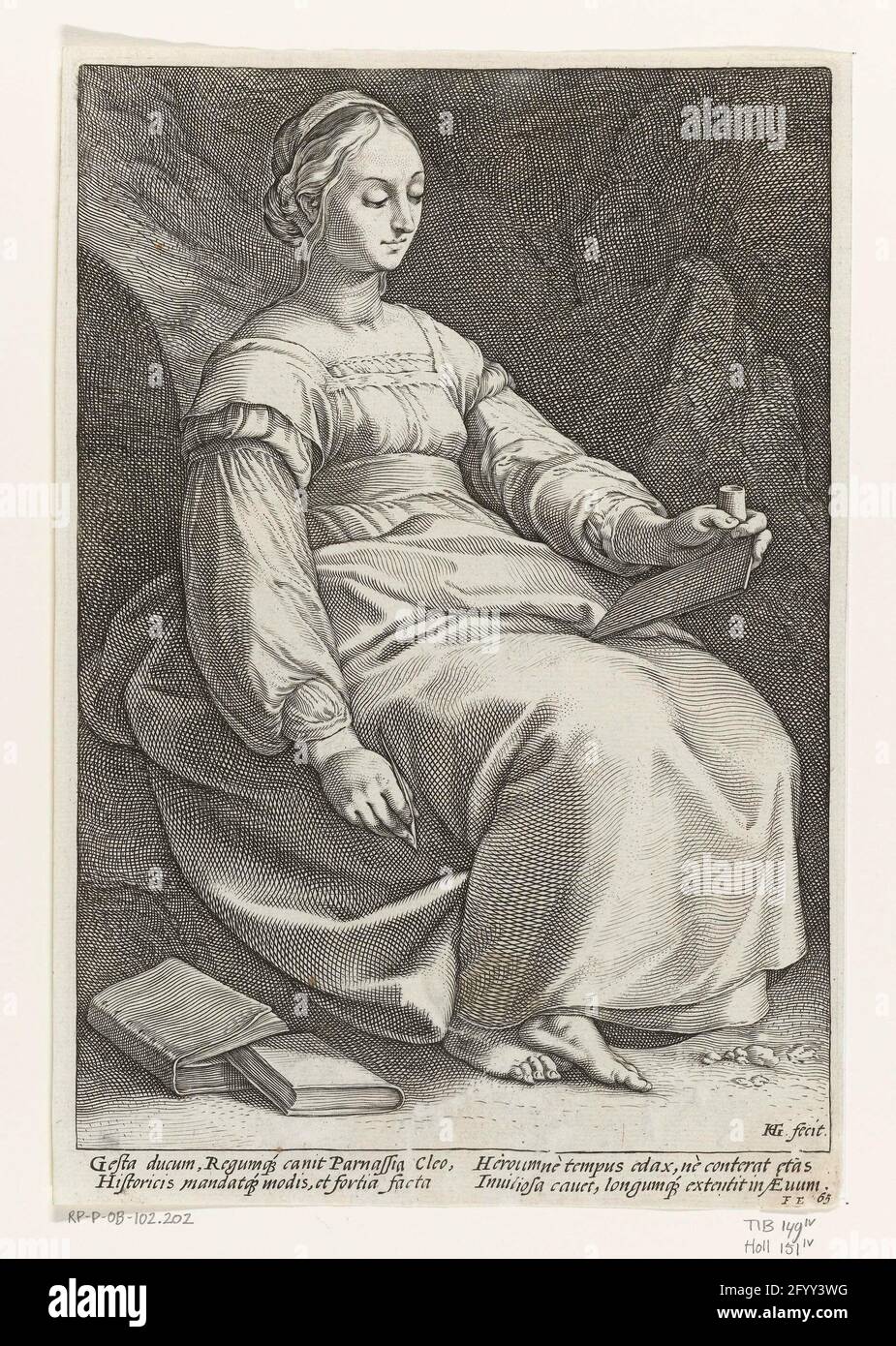 Clio; The nine muses. The Muse Clio sitting with writing tablet. Under ...