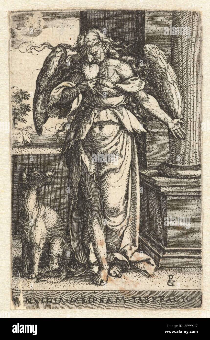 Envy (Invidia); Invidia Meipsam Tabefacio; Seven deadly sins. Winged ...