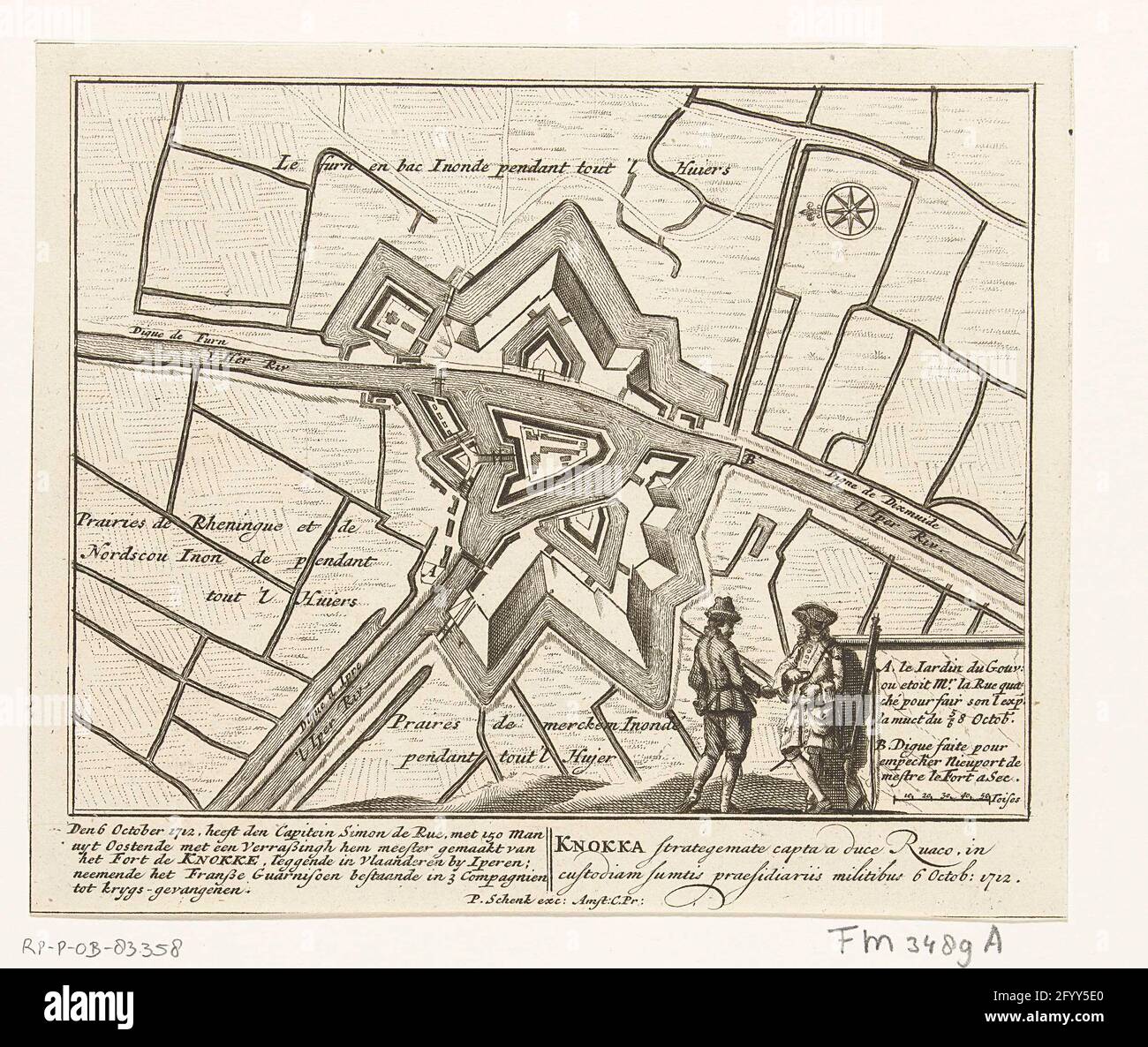 Map of Fort Knokke, 1712; The October 6, 1712, the Capitein Simon de ...