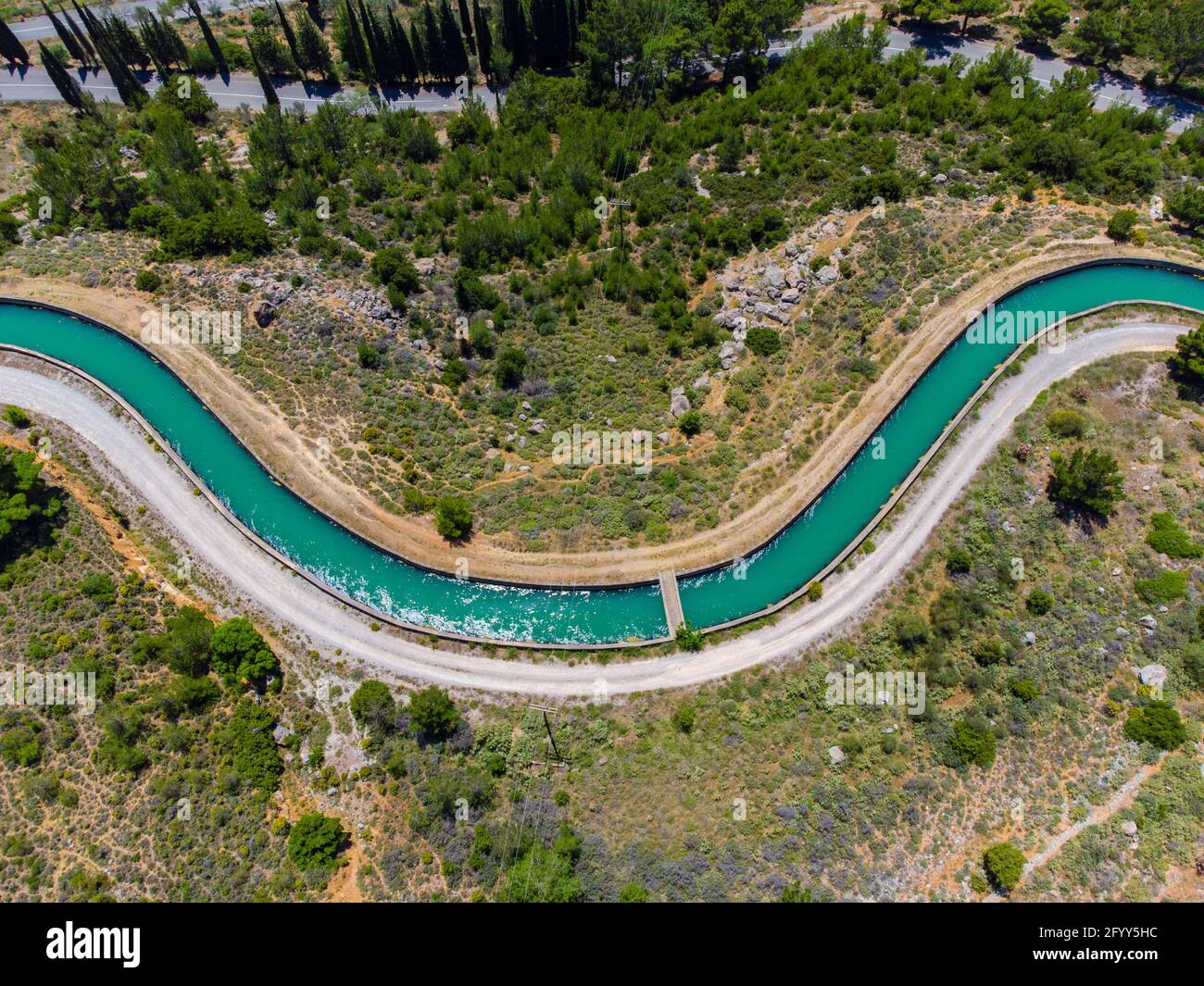 Water channel supply of Mornos artificial lake in Delphi Greece. The ...
