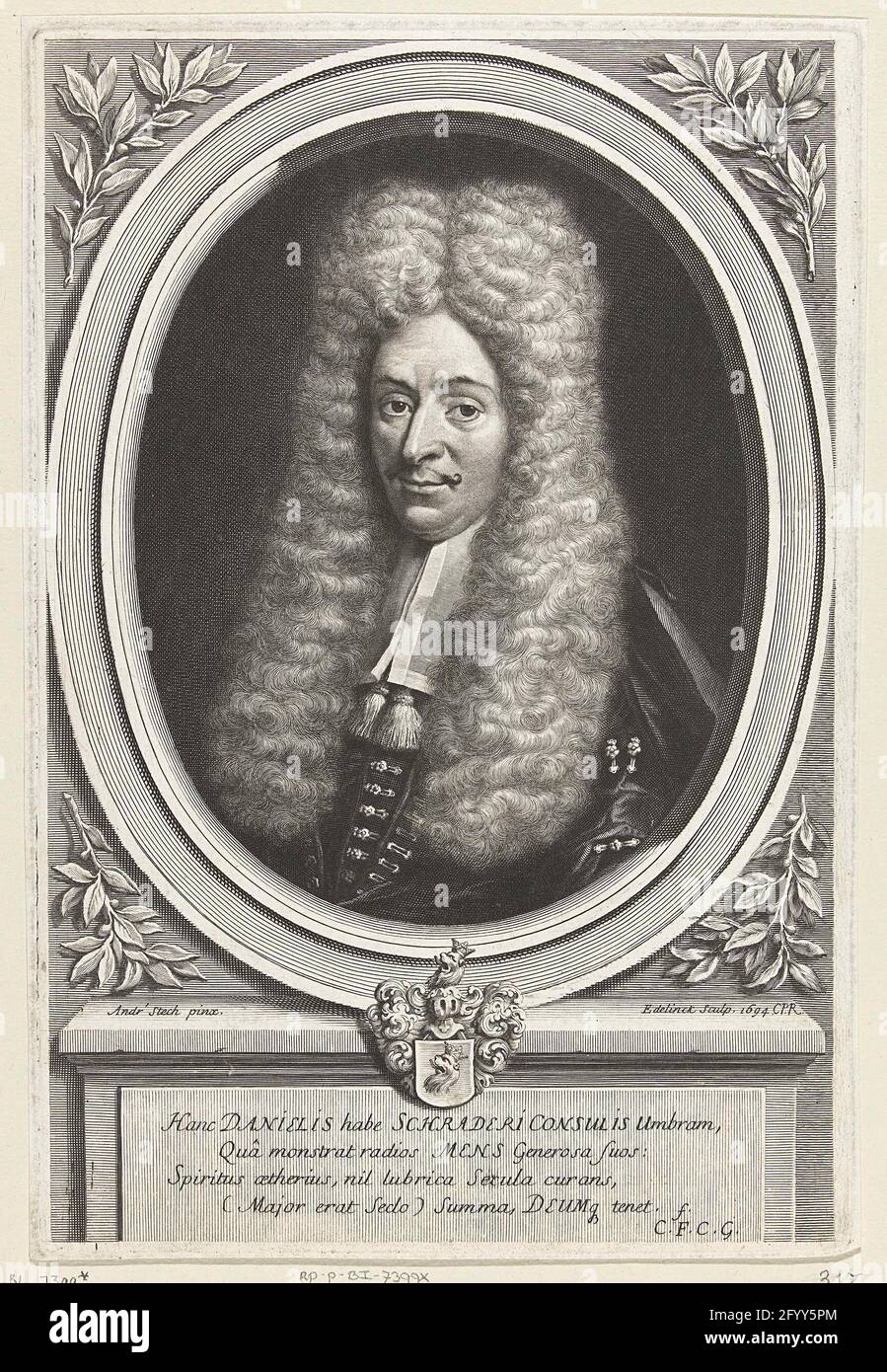 Portrait of Daniel Schrader. Portrait of Daniel Schrader with long wig ...