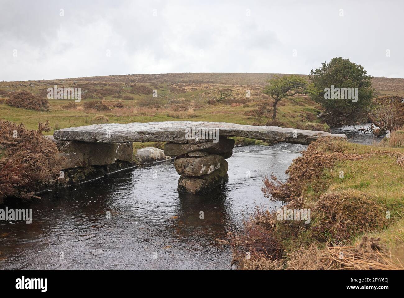Teign-e-ver Clapper Bridge on Scorhill Down Dartmoor UK Stock Photo - Alamy