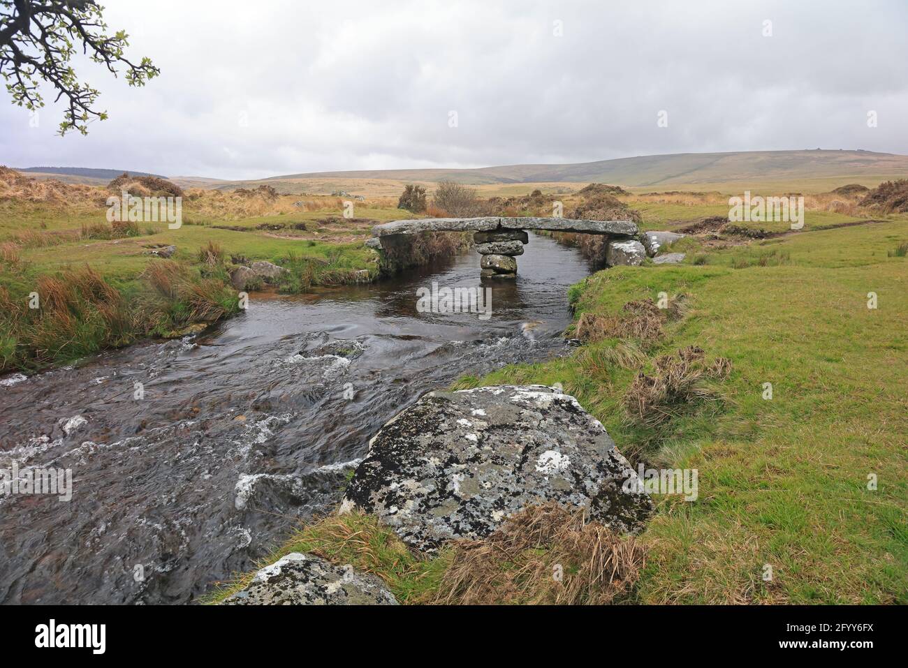 The Clapper Bridge on Scorhill Down Dartmoor UK Stock Photo - Alamy