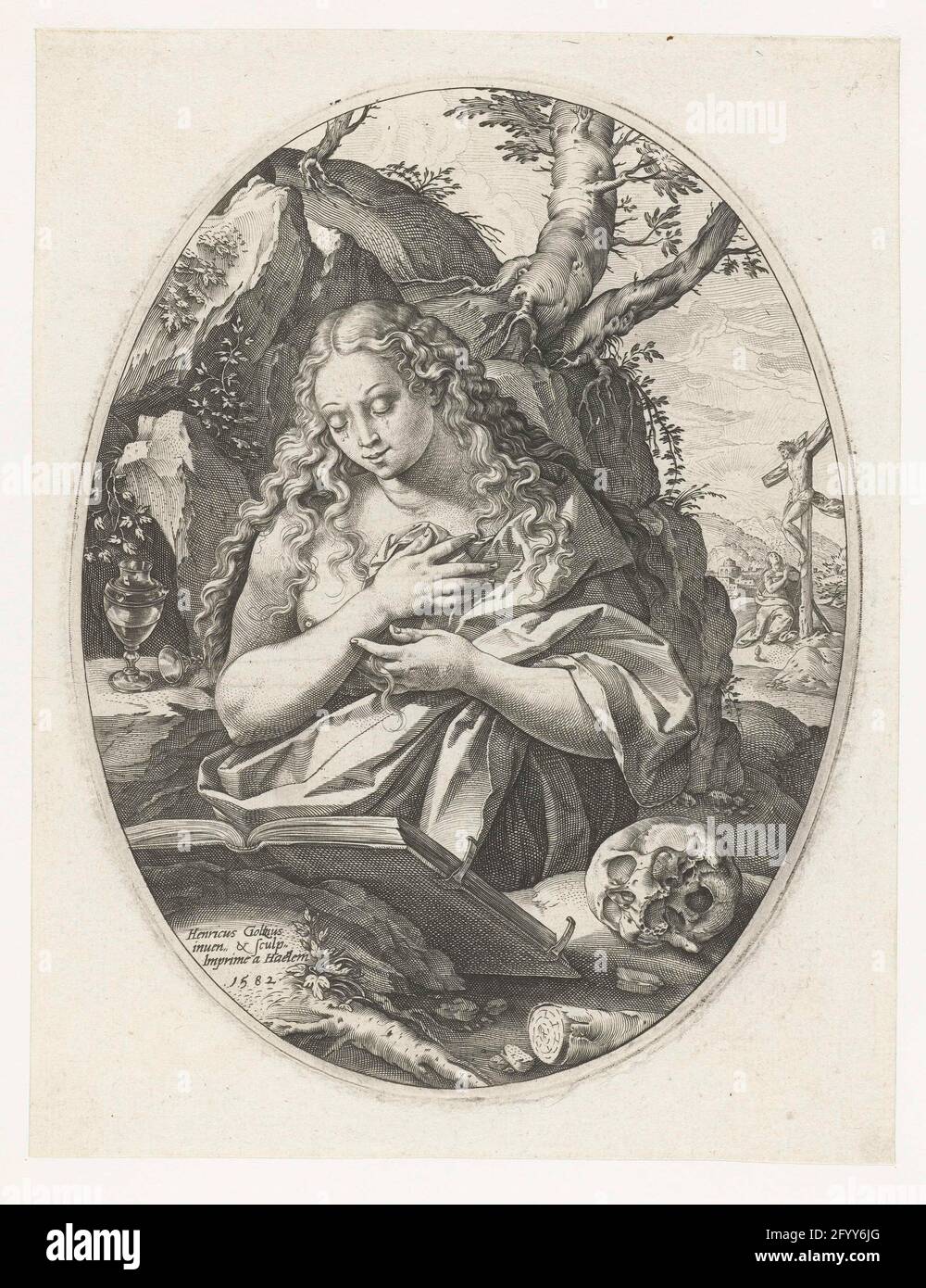 The penitent Maria Magdalena. The Sacred Mary Magdalene shown in oval ...