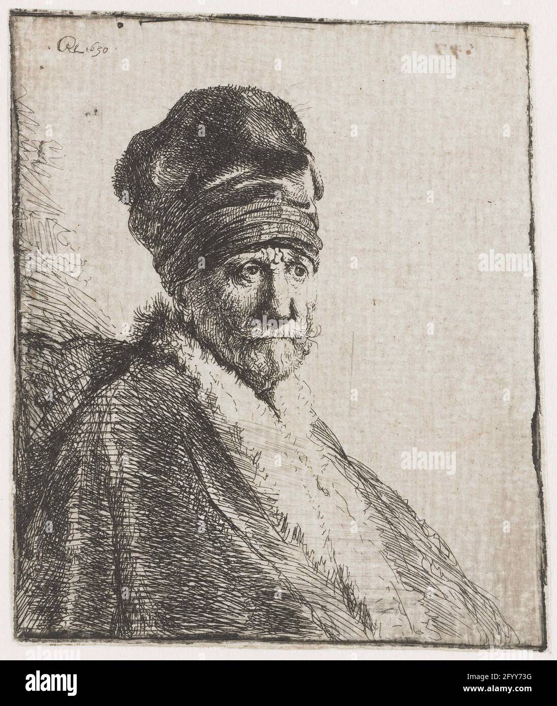 Man with high hat: bust, three-quarters to the right; Rembrandt's ...