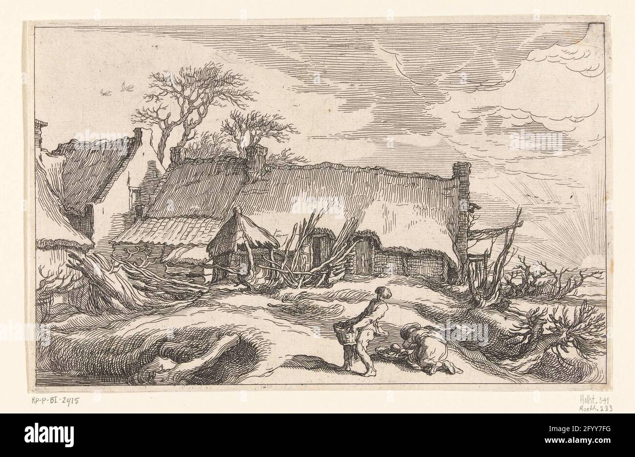 Farm with emerging or setting sun; Landscapes with farms Stock Photo ...