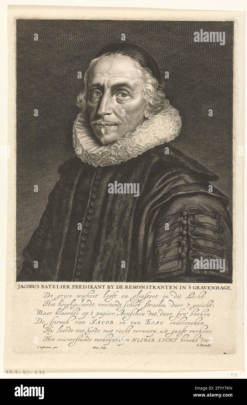 Portrait of Jacobus Johannes Batelier. Portrait bust of the Remonstrant ...