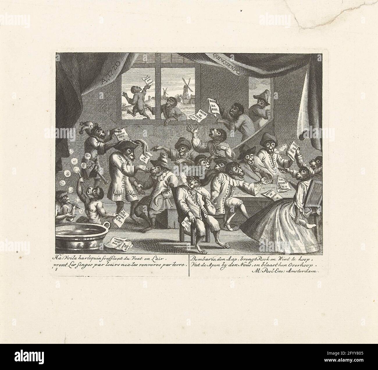 Monkeys busy with the wind trade, ca. 1720; The large scene of ...