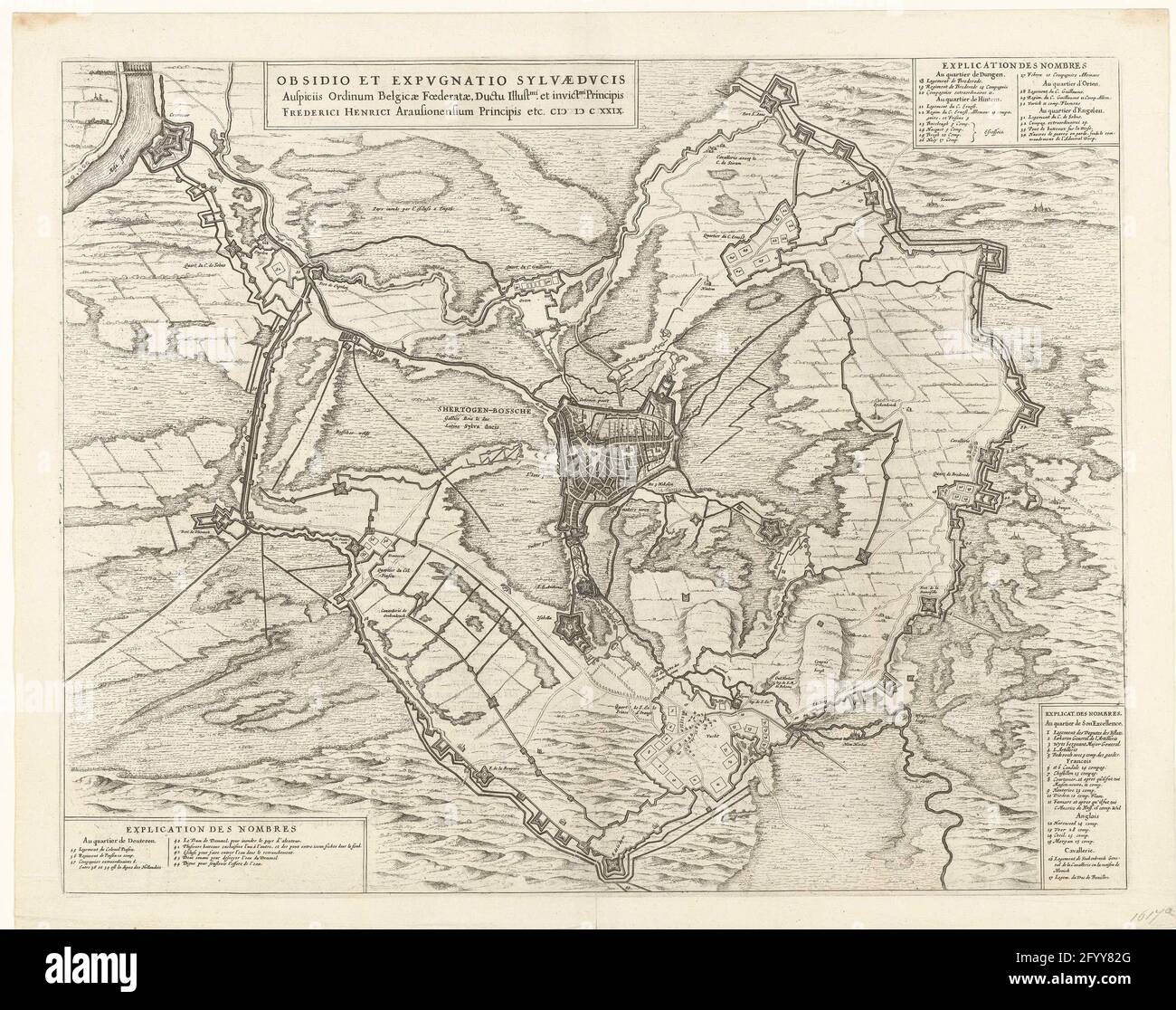Map of the siege of 's-Hertogenbosch by Frederik Hendrik, 1629; Obsidio ...
